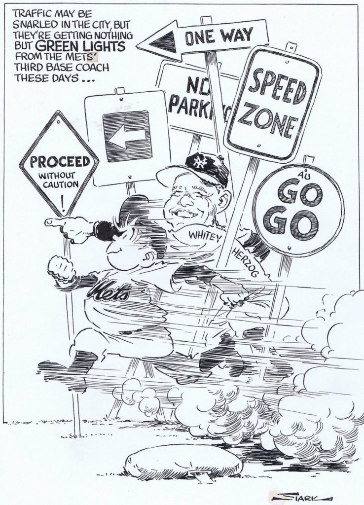 Bruce Stark Signed Original Art NY Mets Shea Stadium HERZOG 1966 1/1 ...