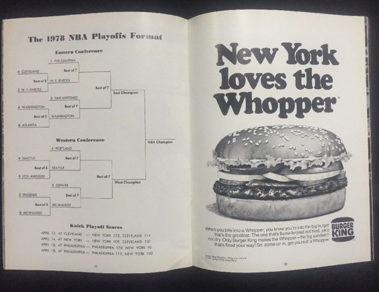 1978 New York Knicks NBA Playoffs Program Vs Philadelphia 76ers Julius ...