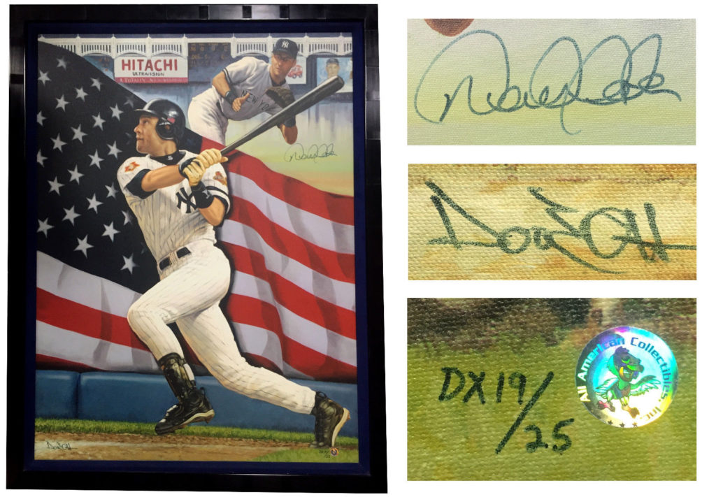 Derek Jeter signed american Flag framed Canvas aac holo coa le /25 ...