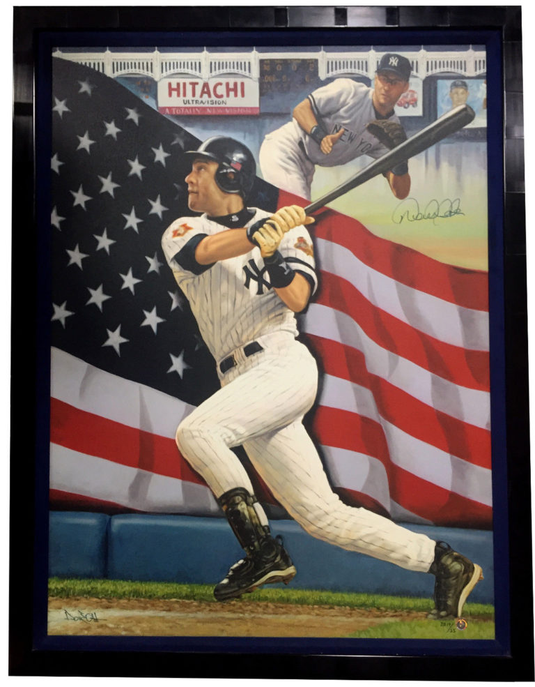 Derek Jeter signed american Flag framed Canvas aac holo coa le /25 ...